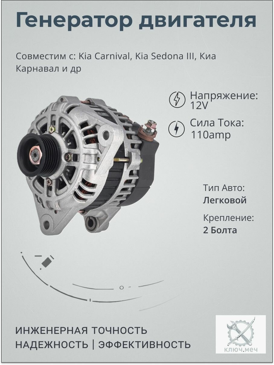 Генератор для Kia Carnival, Kia Sedona III, Киа Карнавал