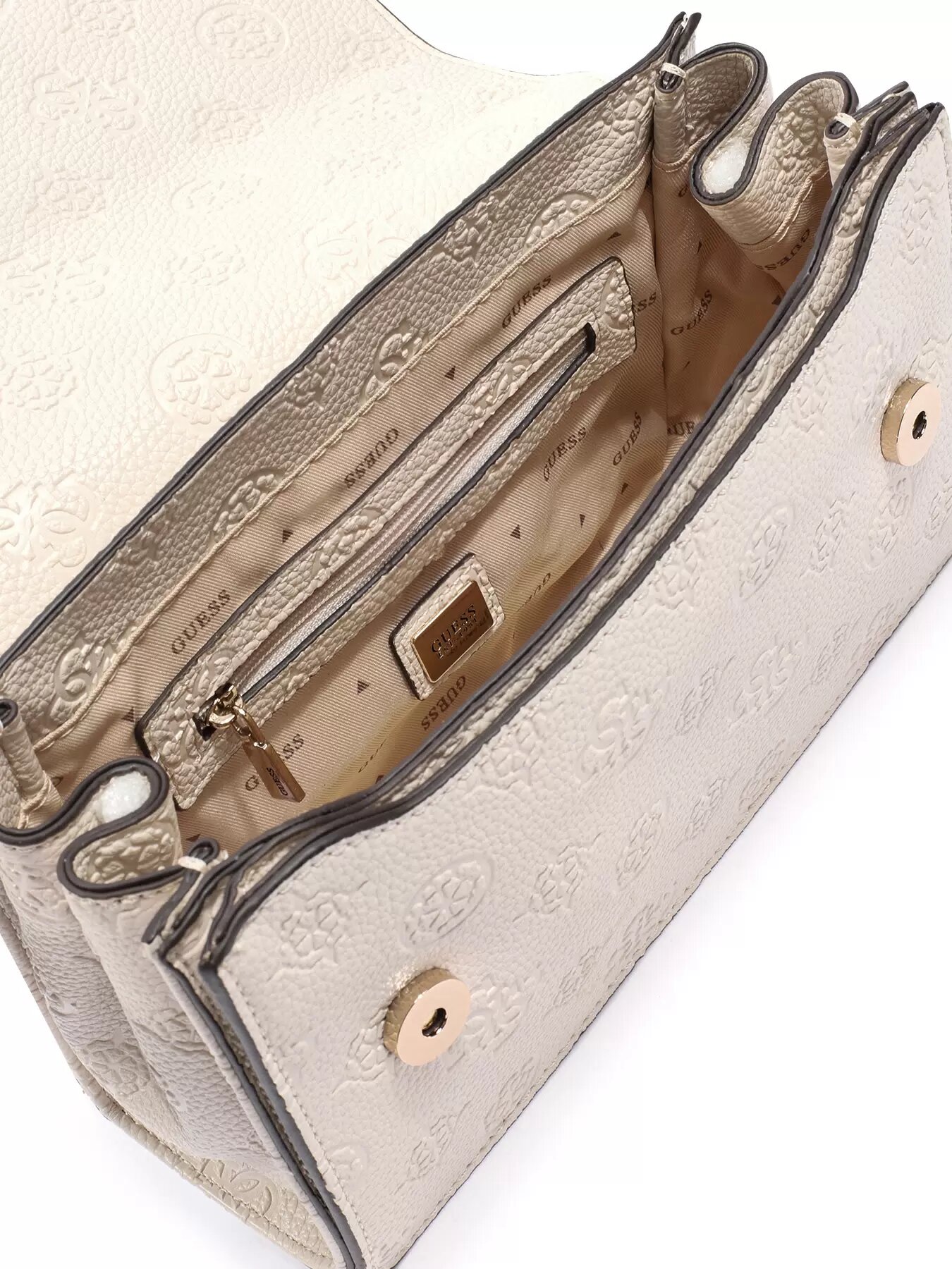 Сумка GUESS, фактура тиснение, бежевый — фото 1