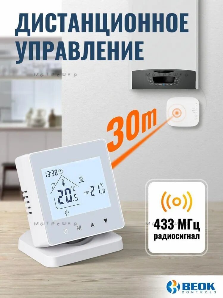 Терморегулятор/термостат, белый для обогревателя, беспроводной, цифровой дисплей — фото 1