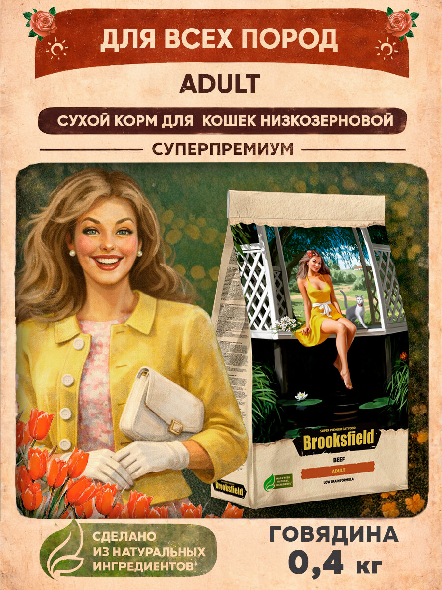 Корм для кошек сухой 400 г, низкозерновой BROOKSFIELD (Бруксфилд), Индейка и Говядина