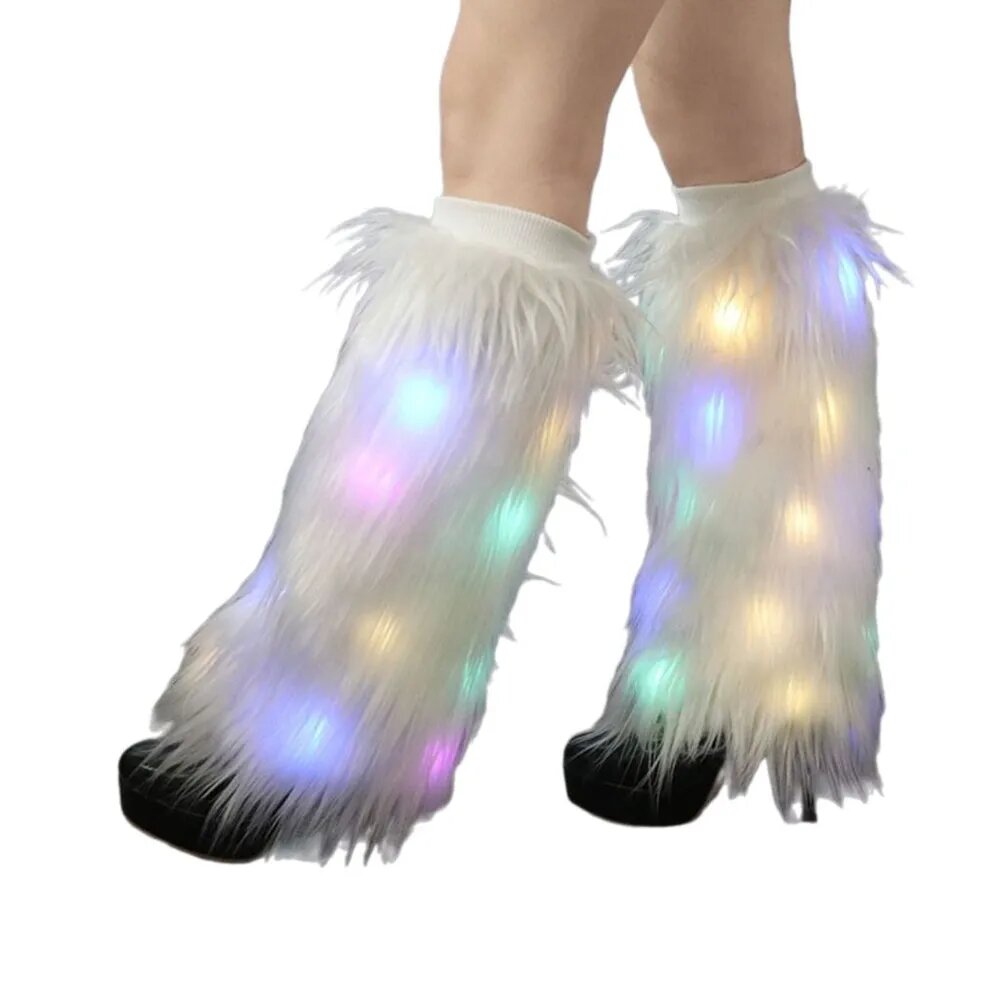 Чулки Сексуальные светодиодные гетры из искусственного меха Y2K Теплые пушистые гетры/Рукава для ботинок/Бахилы Костюм, 10 ден 1 пара
