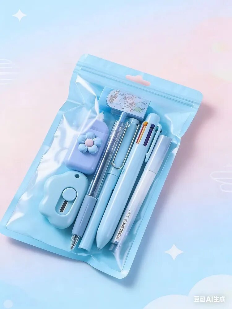 Набор канцтоваров для школы Удобные ручки и корректор в портативном пакете