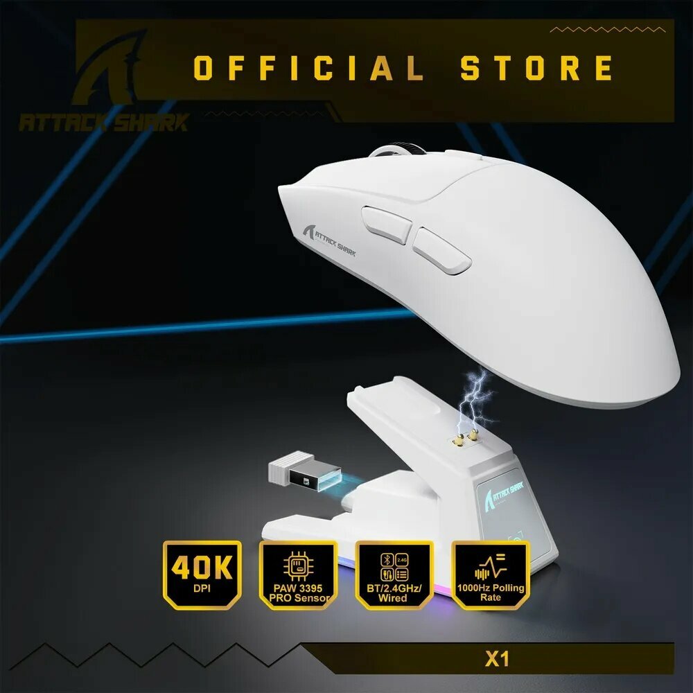 ATTACK SHARK Игровая мышь беспроводная, белый