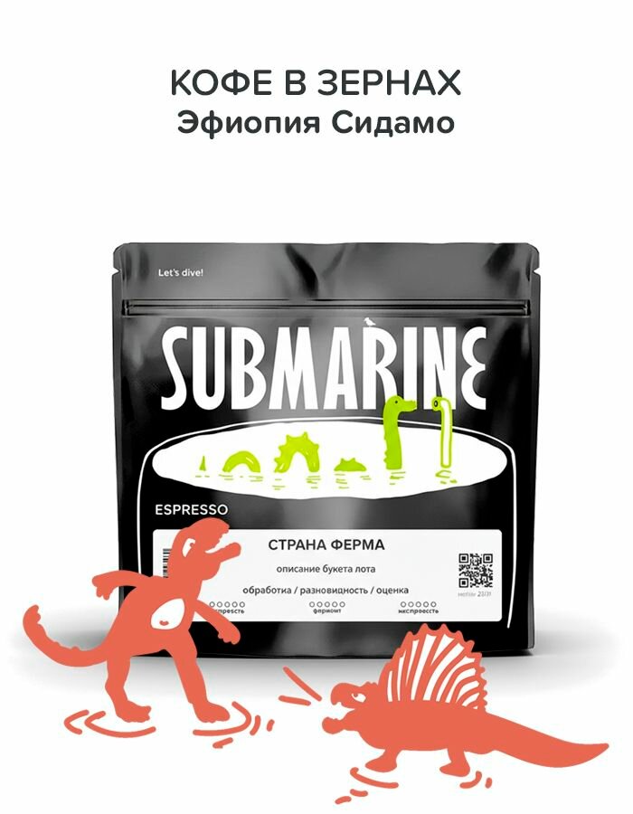 Кофе в зернах Submarine, Эфиопия, арабика, Сидамо, 200 г, натуральный продукт, средняя обжарка