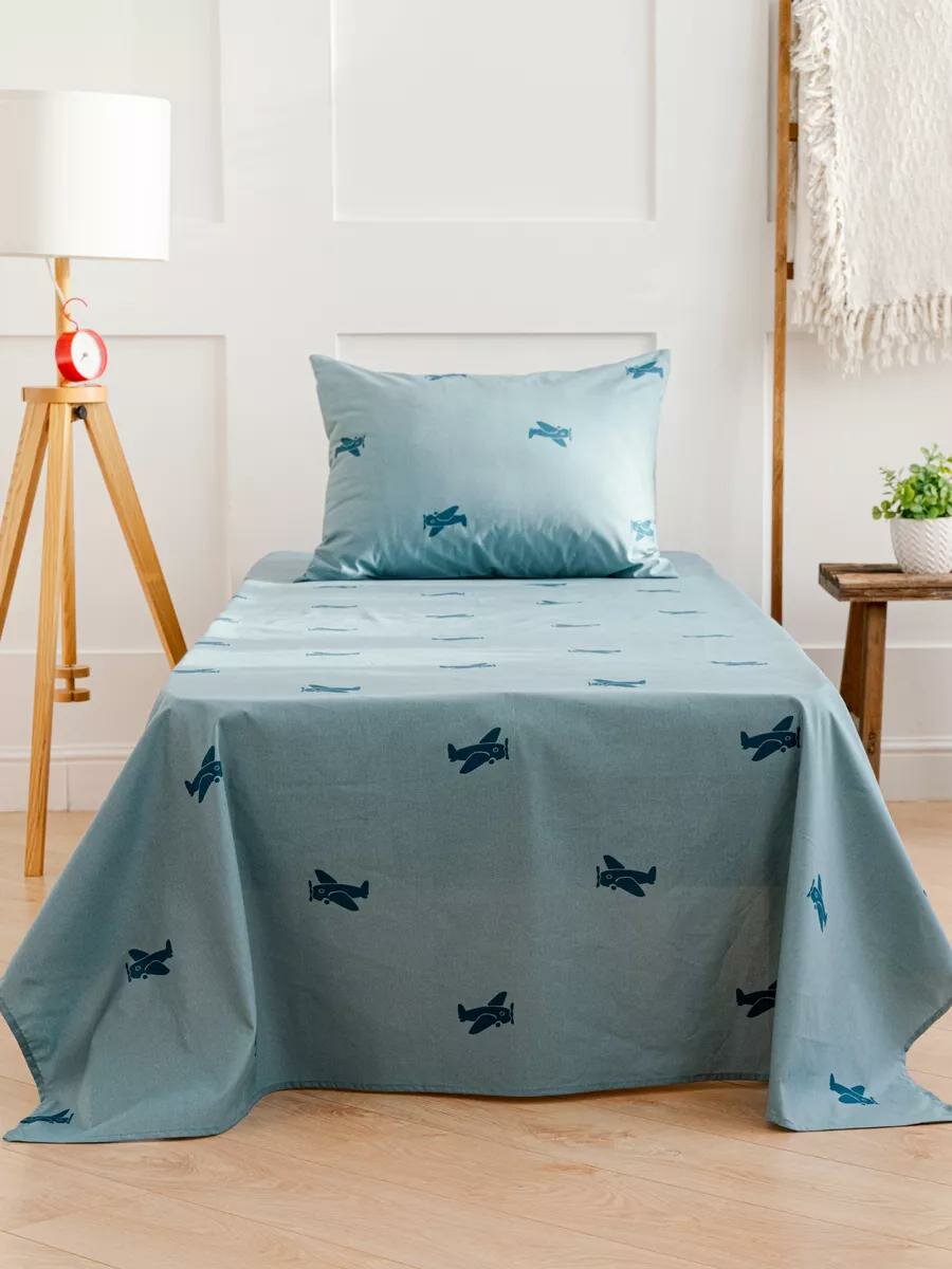 YERRNA Простыня 150х260 см, классическая, аналог икеа, 100% хлопок, перкаль, самолеты