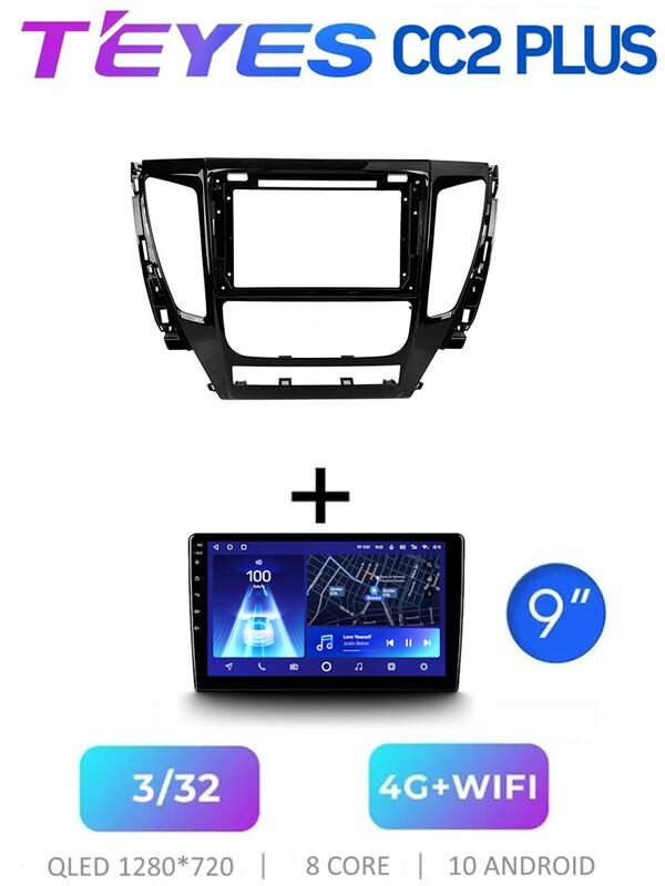 Магнитола 9" Teyes CC2 Plus 3/32 Gb для Mitsubishi Pajero Sport 3 2016-2019