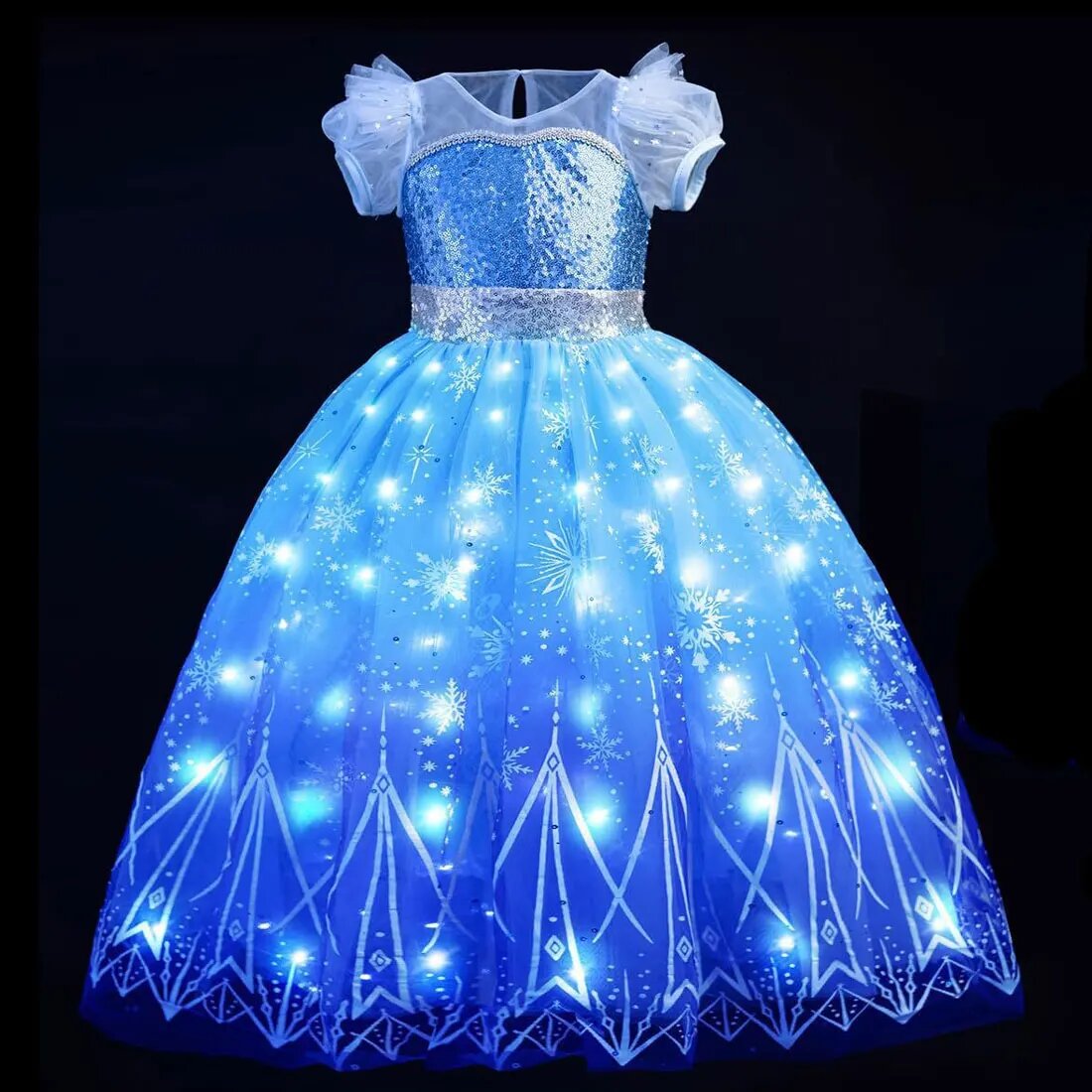 Платье Принцессы Эльзы Для Девочек, Светящийся Костюм На Хэллоуин, Милое Бальное Платье С Пайетками, Светящимся Дизайном