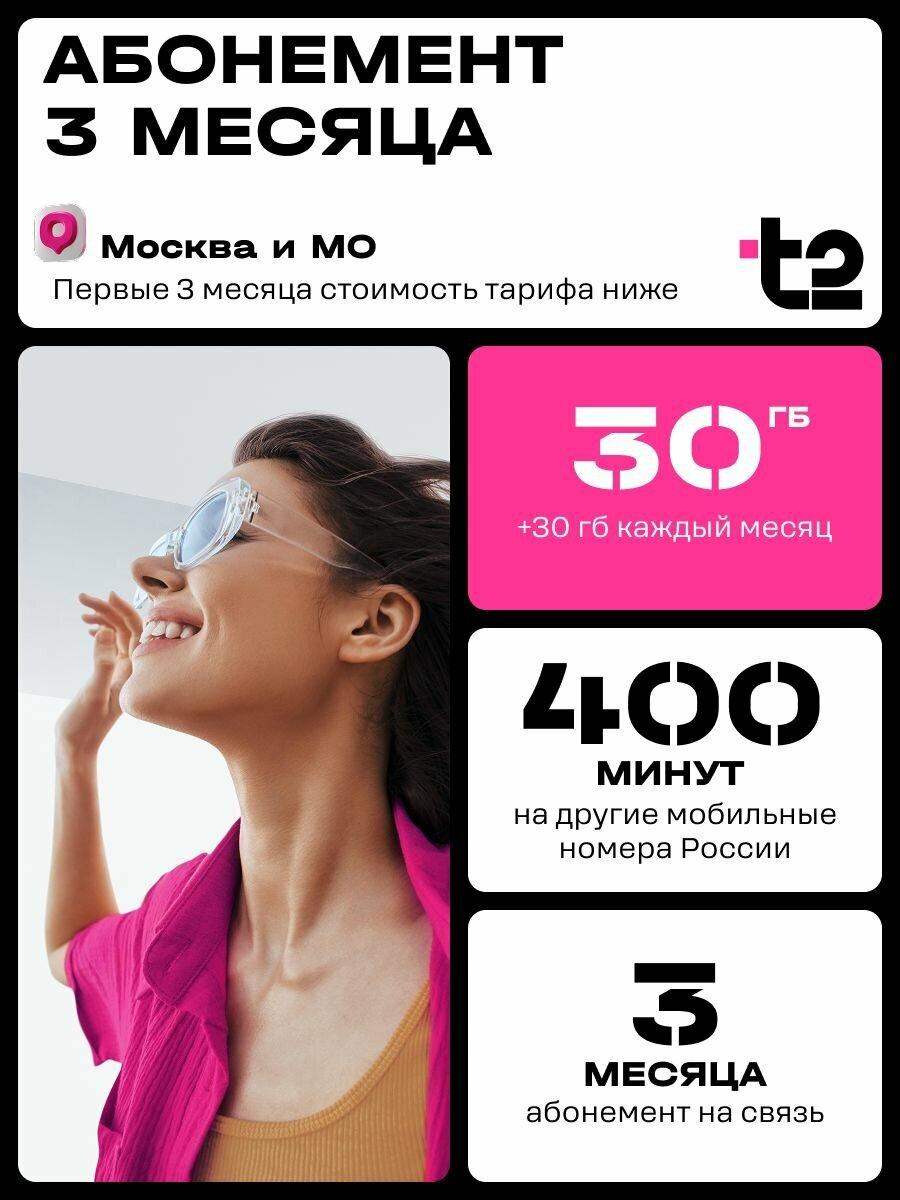 Сим-карта t2 "Мой онлайн 3 месяца", Москва и Московская область. Баланс 2150руб