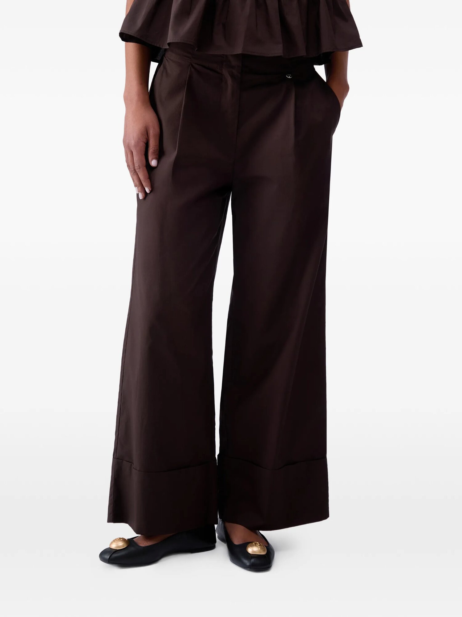 Брюки клеш LIU JO Logo-plaque flared trousers, размер 44, brown — фото 1