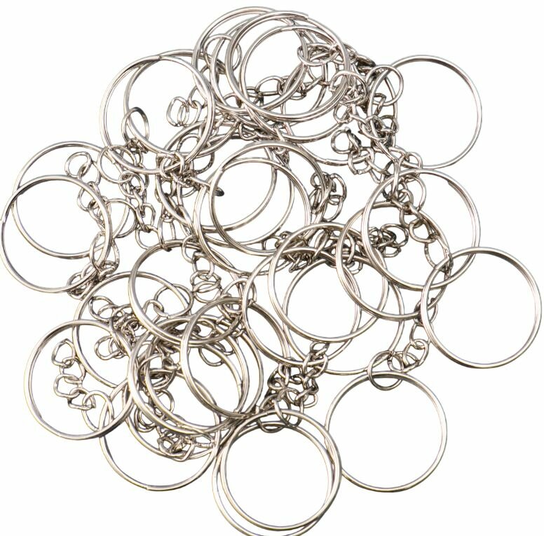 Основа для брелока, кольцо металлическое с плоским креплением для брелка, фурнитура для создания брелков, заготовки для брелоков, набор 50 штук, цвет серебрянный