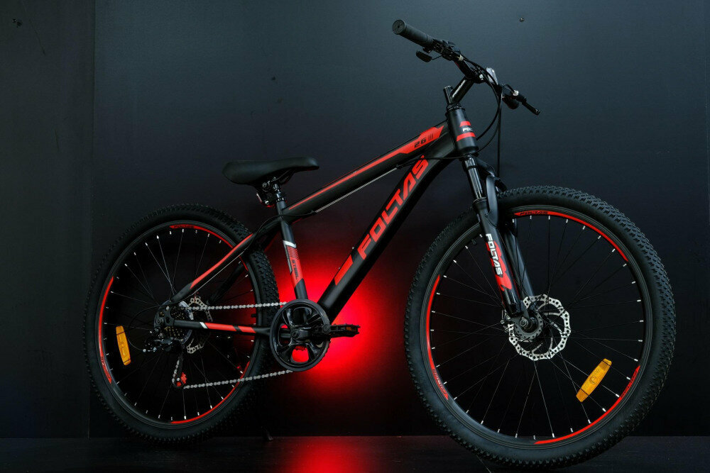 Велосипед FOLTAS Steel черно-красный рама 15 дюймов, рост 140 - 160см, 26 дюймов, 7 скоростей