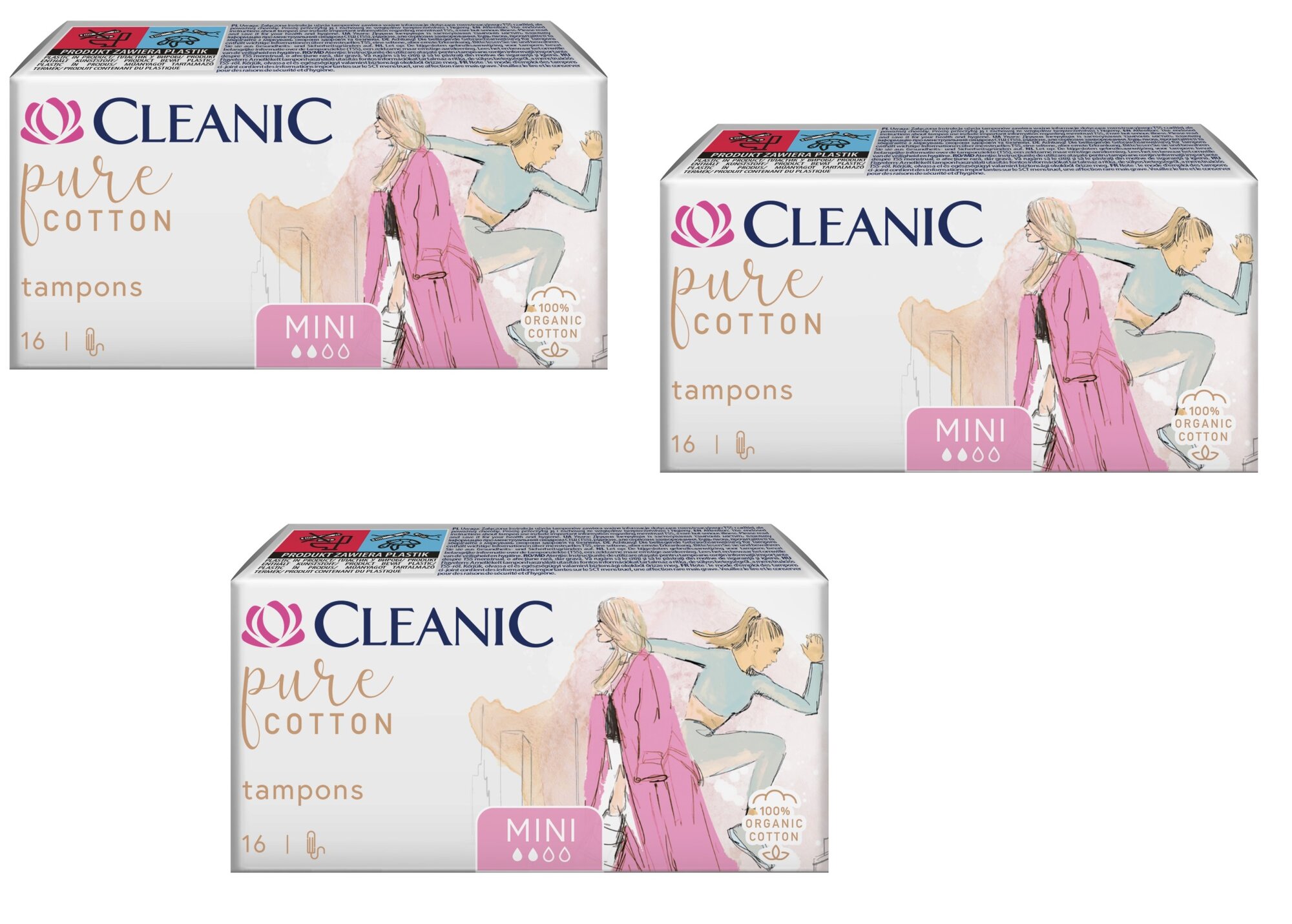 Тампоны Cleanic Pure Cotton Mini 16 шт, 3упаковки