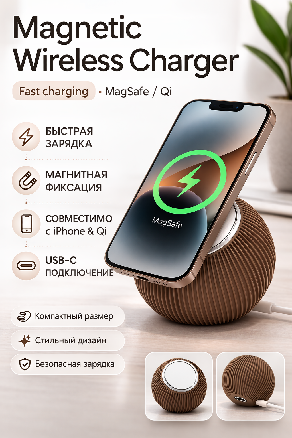 Магнитная зарядная станция со встроенным MagSafe , для смартфонов, PLA, беспроводная