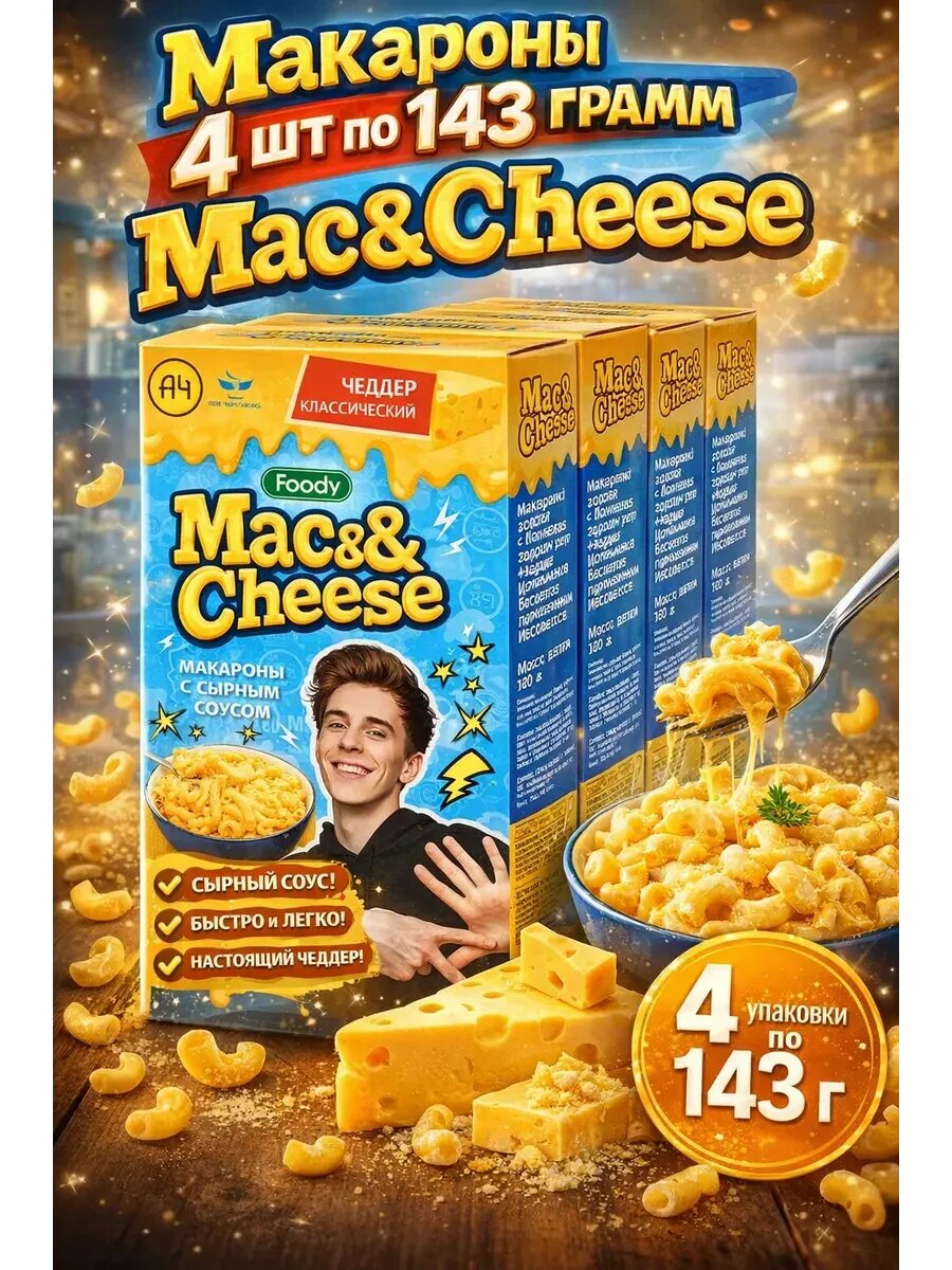 Макароны 4 шт по 143 грамм чеддер Mac&Cheese