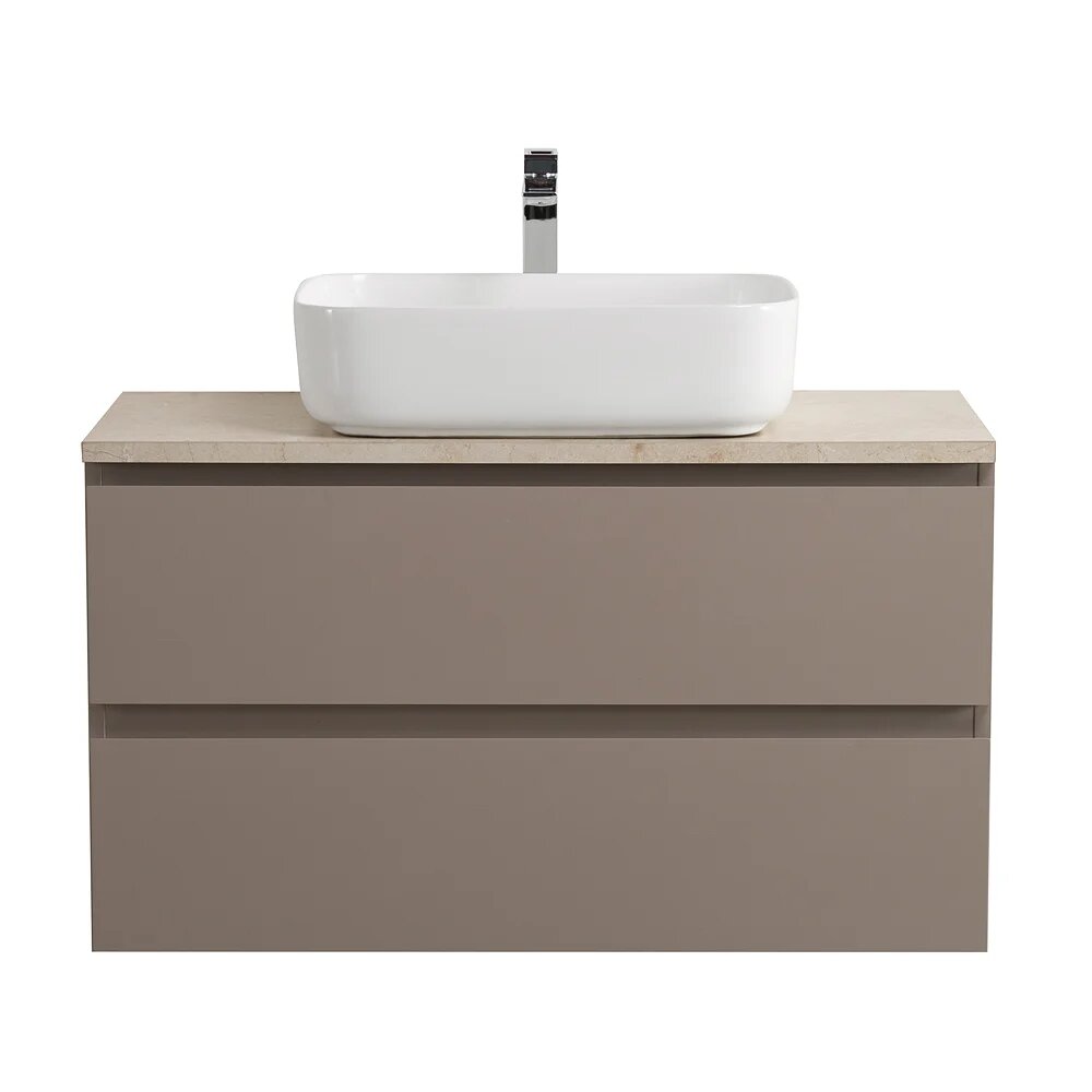 Тумба с раковиной BelBagno Kraft 80 подвесная, 80 см, со столешницей, бежевая, матовая, с отверстием под смеситель, из МДФ, с ящиками, раковина для ванной, фаянсовая, прямоугольная