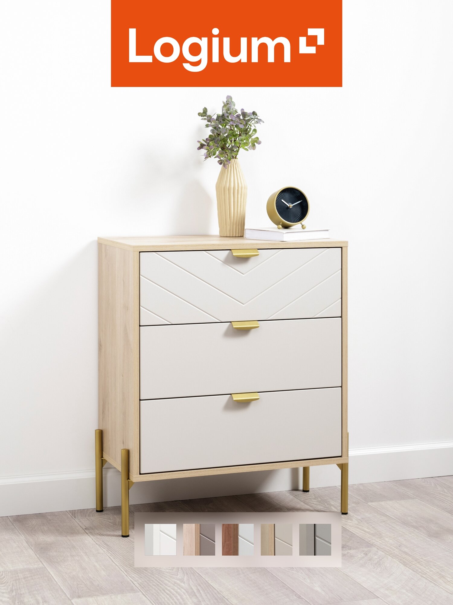 Комод деревянный для вещей с ящиками Венеция 16.229.03, Дуб белый exclusive Моно керамика