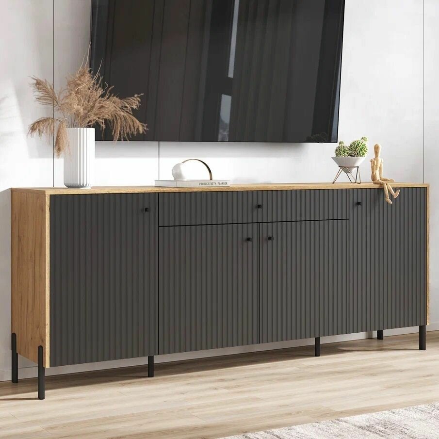 Оливия Комод (металл) (Графит Софт NEW, Дуб Крафт)