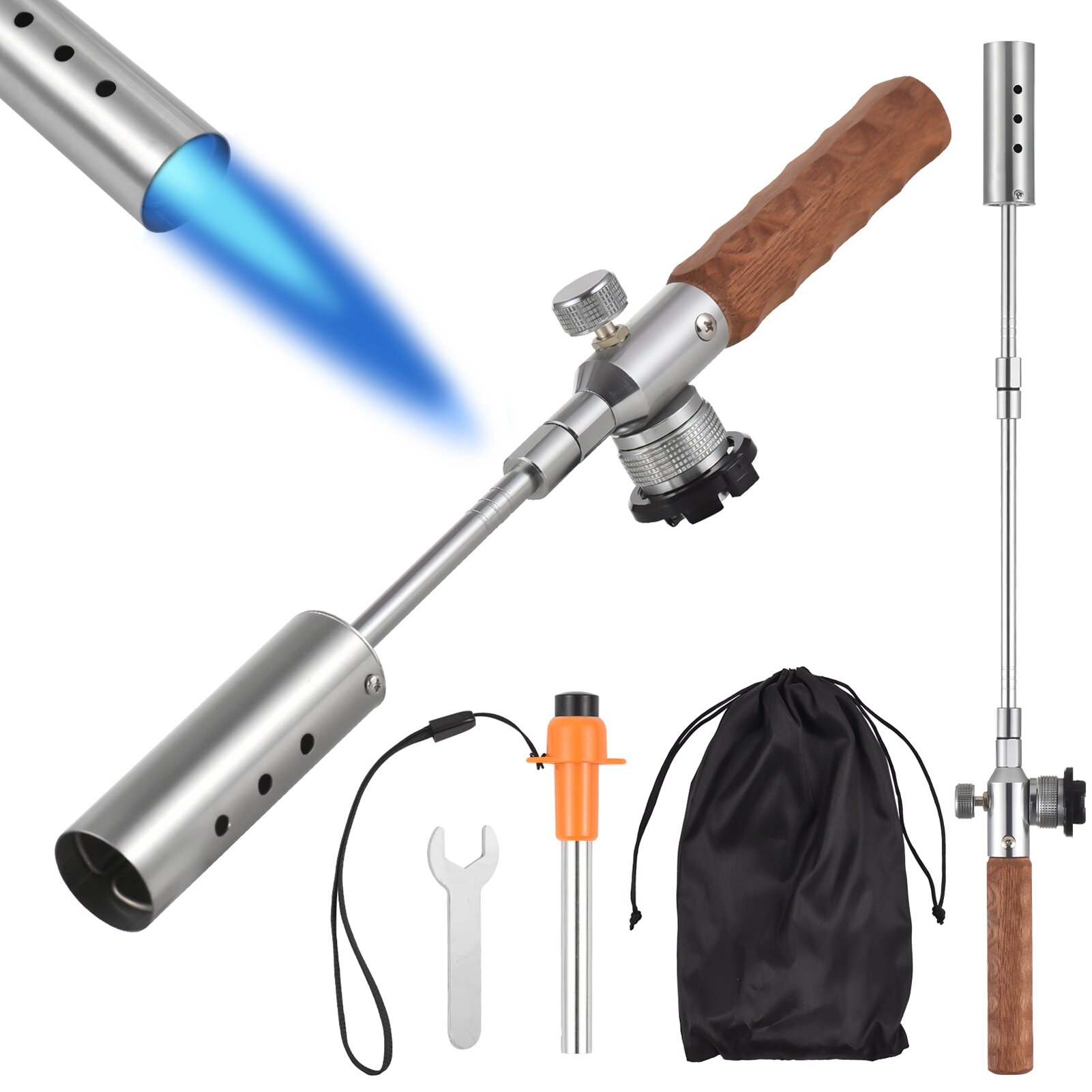 Пропановая горелка Weed Torch с регулируемой длиной, горелка Weed Torch для баллона с пропаном, с клапаном управления пламенем и эргономичной нескользящей ручкой