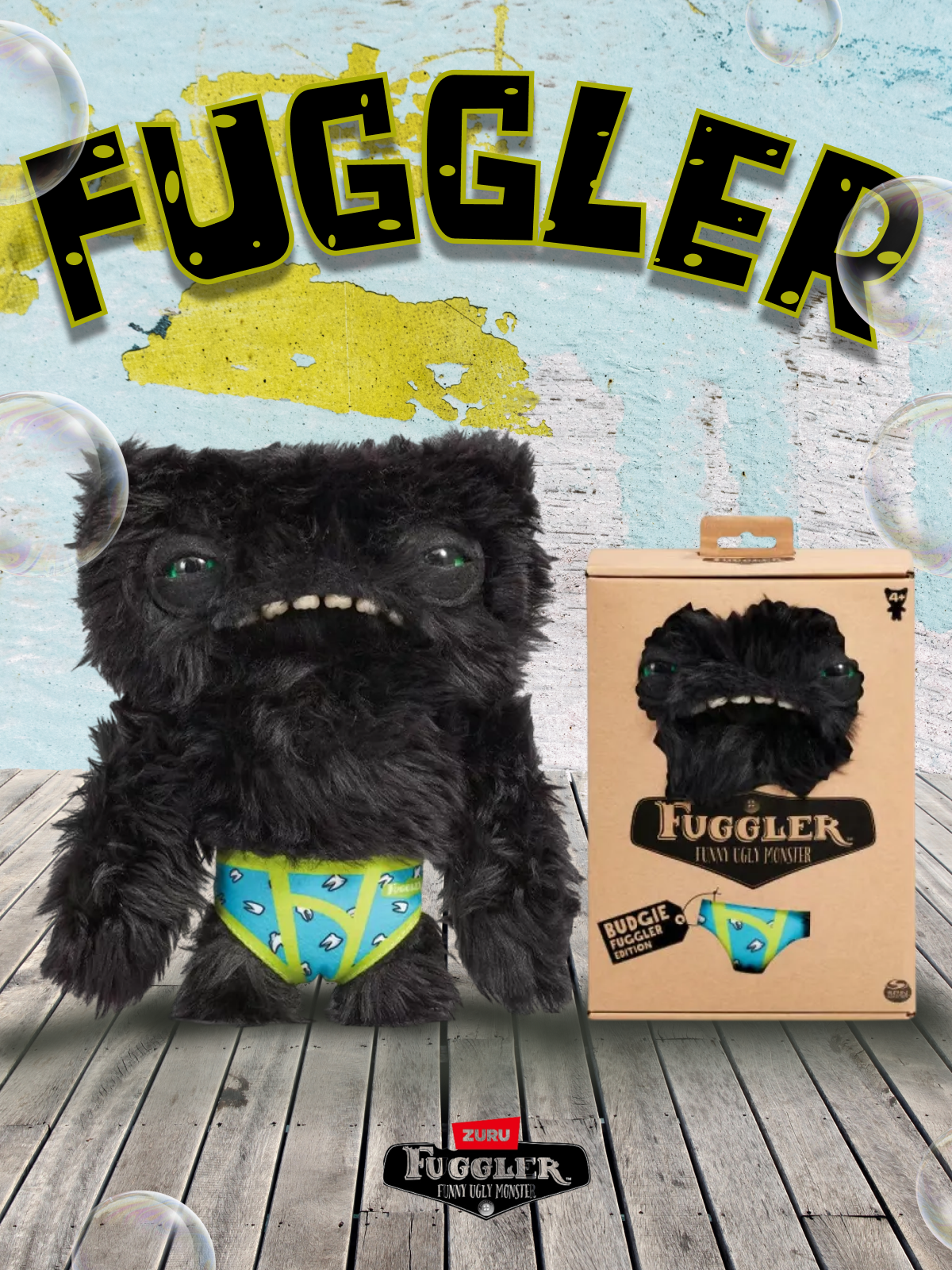 Игрушка FUGGLER, черная, плюшевая, с большими глазами, 1 шт, для детей, мультяшный монстр