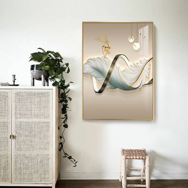 Декоративная картина для электрощита 50x60 см с гидравлической петлей и алюминиевой рамой (Золото/Черный) - Скрывает электрощит 40x50 4 см, без сверления, водонепроницаемая, для гостиной