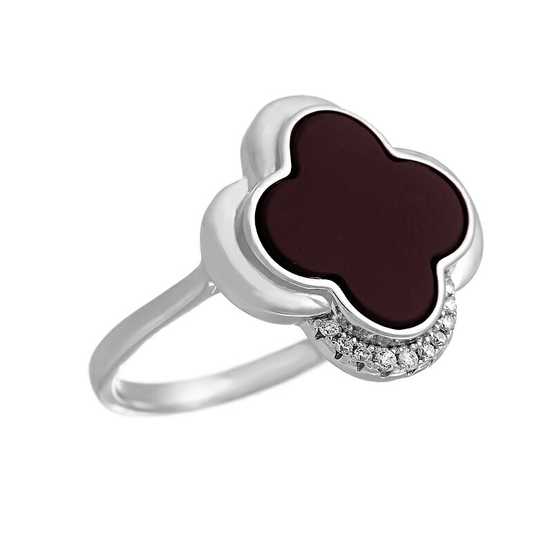 Кольцо, серебро, 925 проба, фианит, керамика