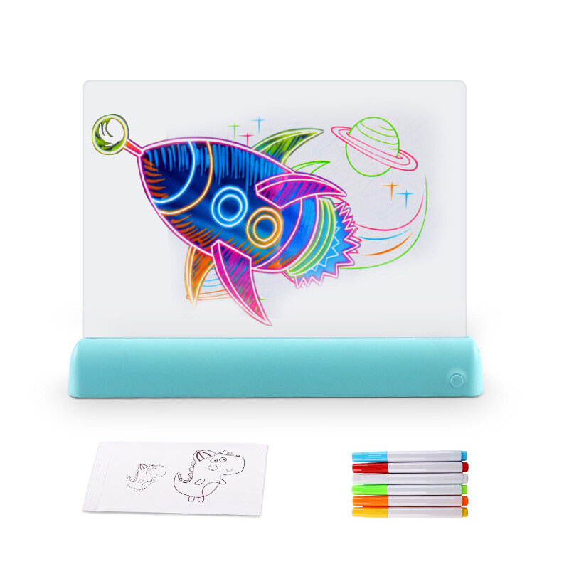 Синяя 3D флуоресцентная доска для рисования для детей, доска с LED-подсветкой, акриловая обучающая игрушка, творческая