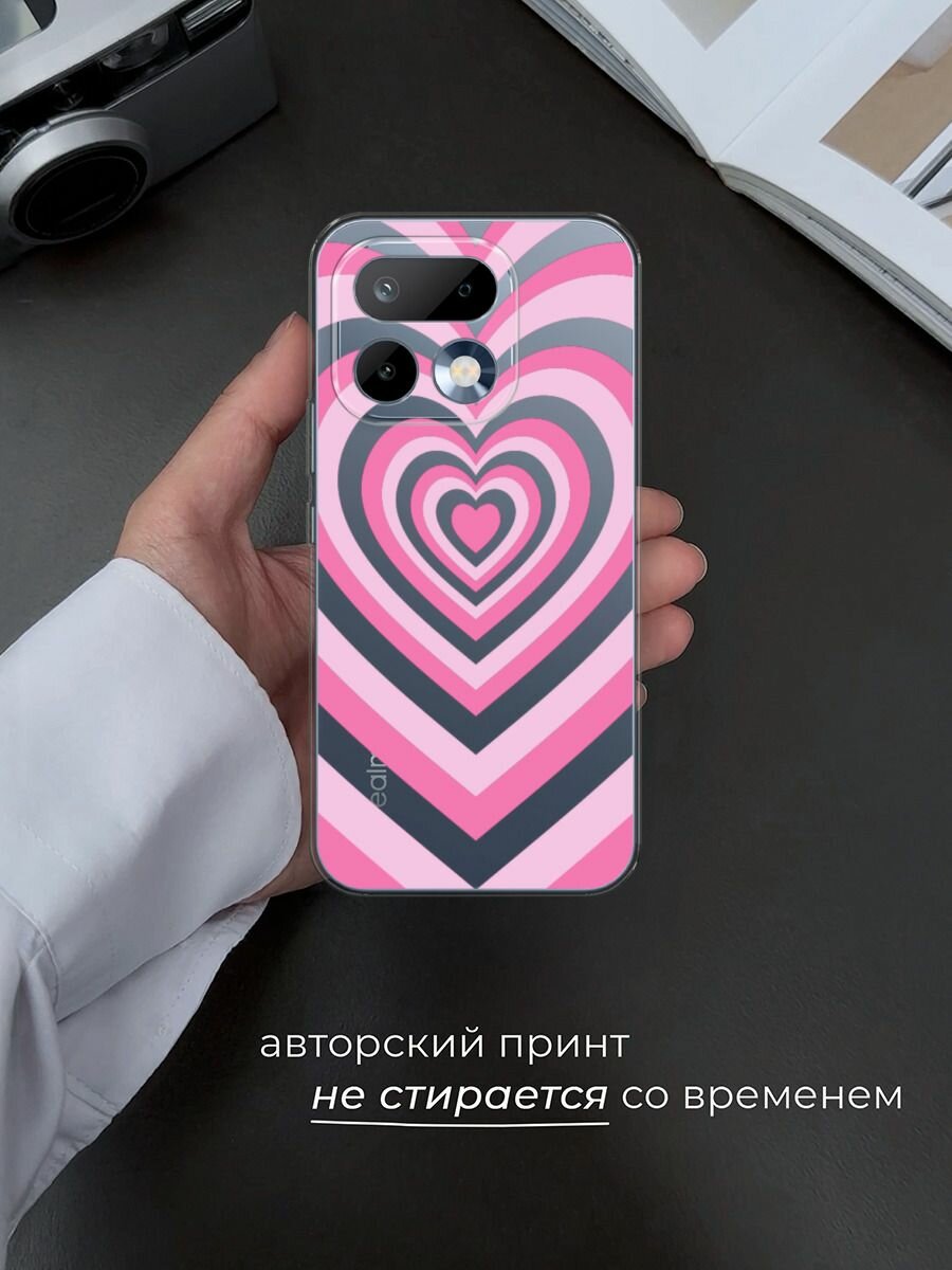 Чехол на Realme 16 Pro / Реалме 16 Про с принтом Pink heart latte, прозрачный — фото 1