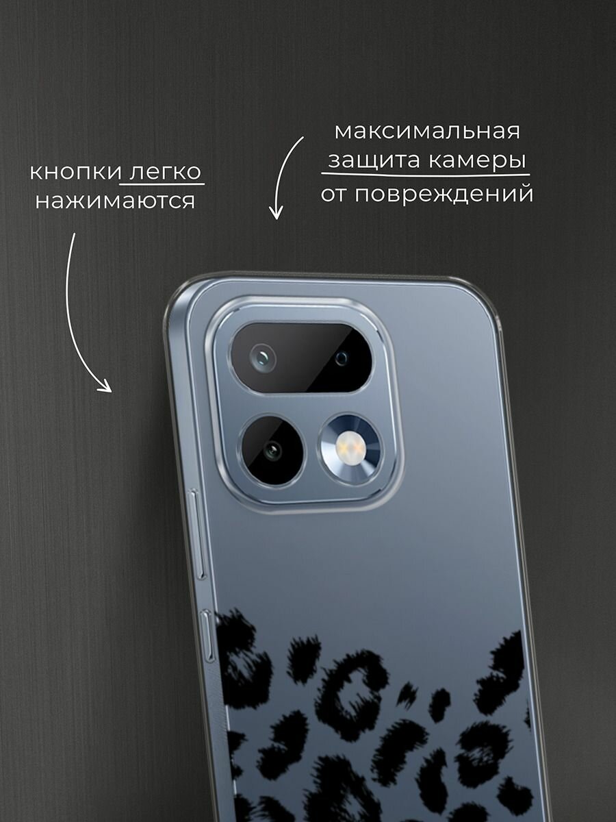 Чехол на Realme 16 Pro / Реалме 16 Про с принтом Окрас леопарда фон черный, прозрачный — фото 1