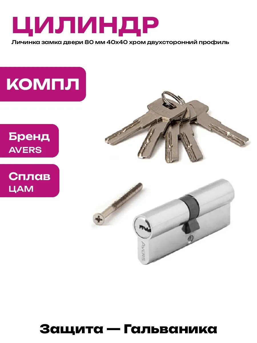 Цилиндр замка профильный 40х40 мм хром гальванический из ЦАМ
