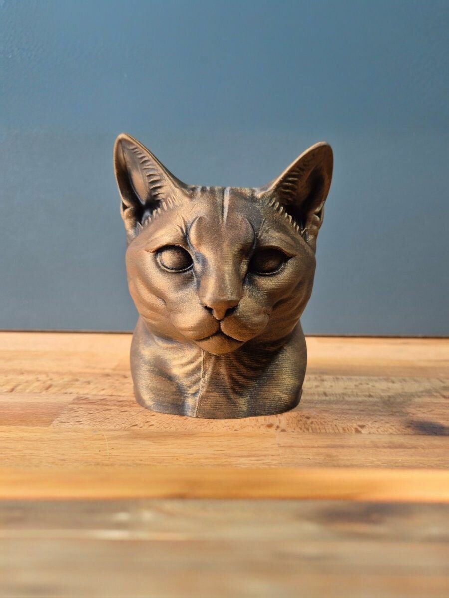 Эксклюзив! Статуэтка кошки - Русская голубая (10 см, коричневый металлик) - Милый друг, подарок, талисман