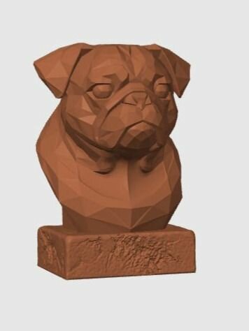 Эксклюзив! Бюст Низкополигонального Мопса (10см, коричневый металлик) - Верный друг, подарок, талисман