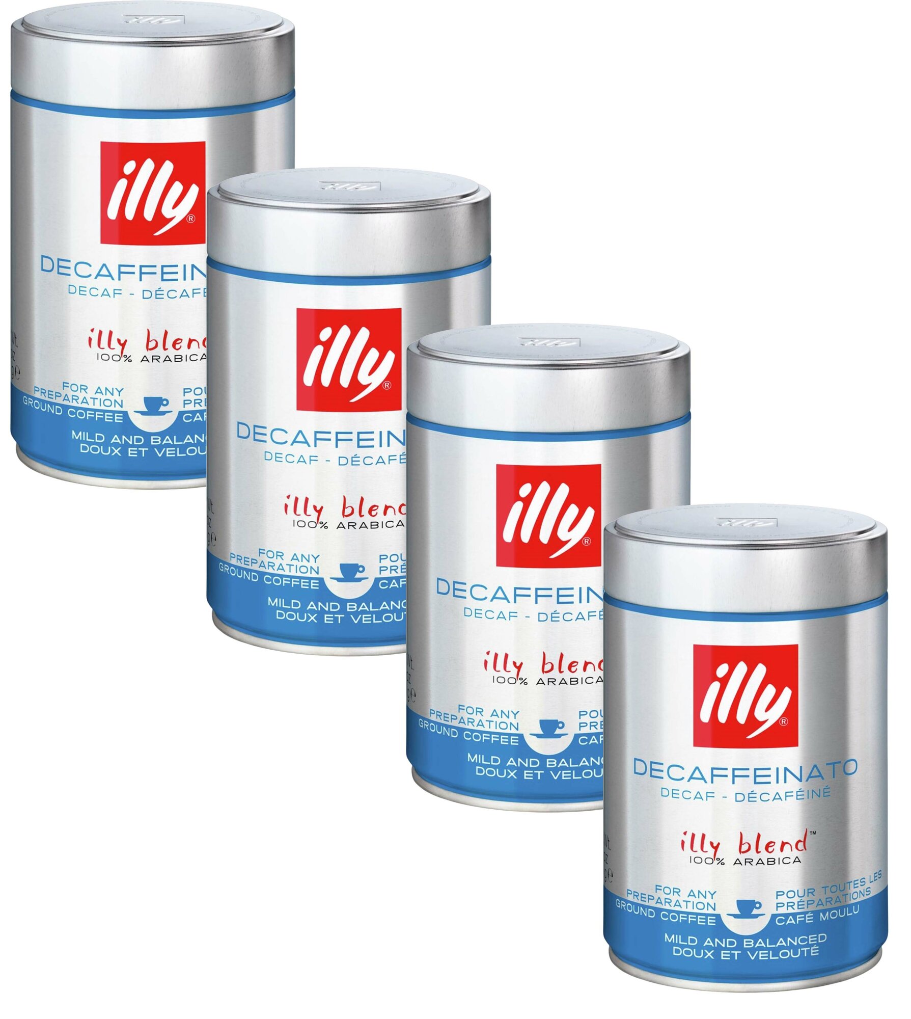 Кофе молотый без кофеина ILLY Decaffeinato (Италия) 250 гр. х 4 шт.