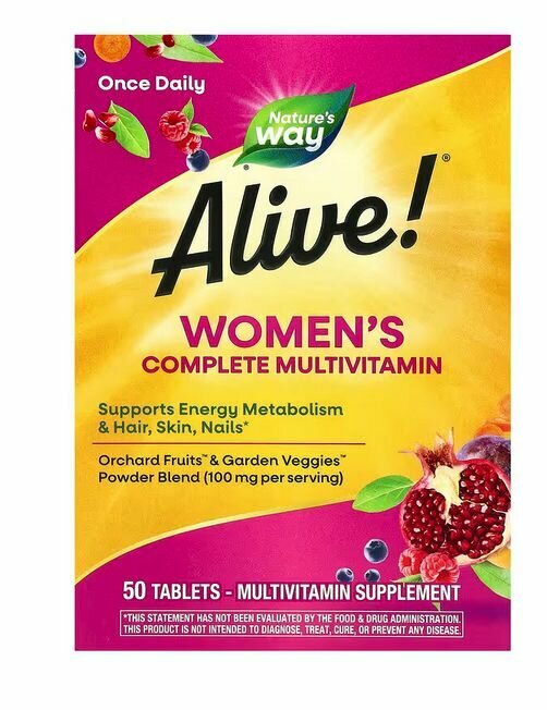 Alive, мультивитаминный комплекс для женщин, всего 1 таблетка в день ! 50 таблеток , Nature's Way
