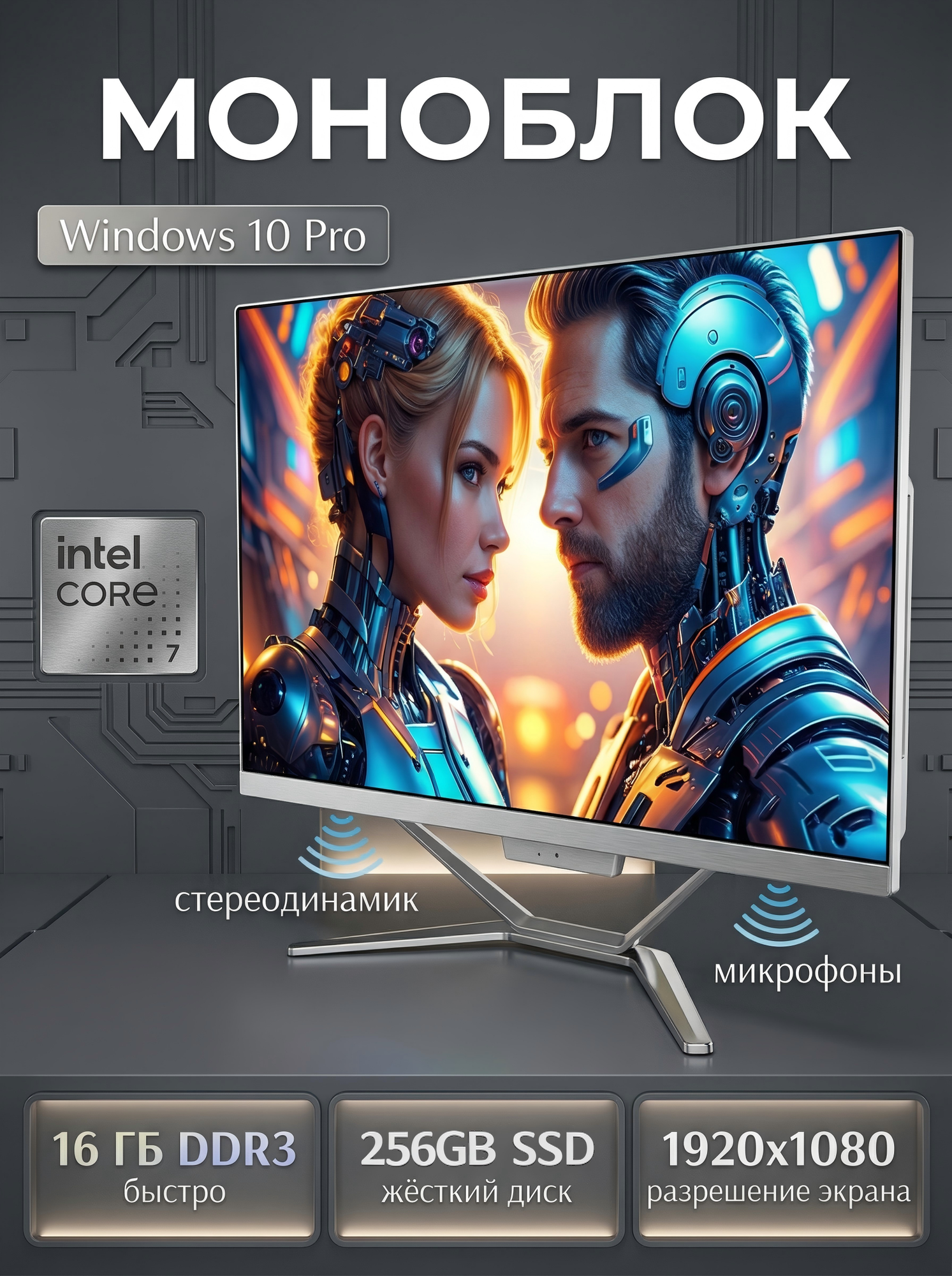 Моноблок 24", Intel Core i7 4790, Windows 11pro, SSD 256ГБ, RAM 16ГБ, Wi-Fi/Bluetooth, белый