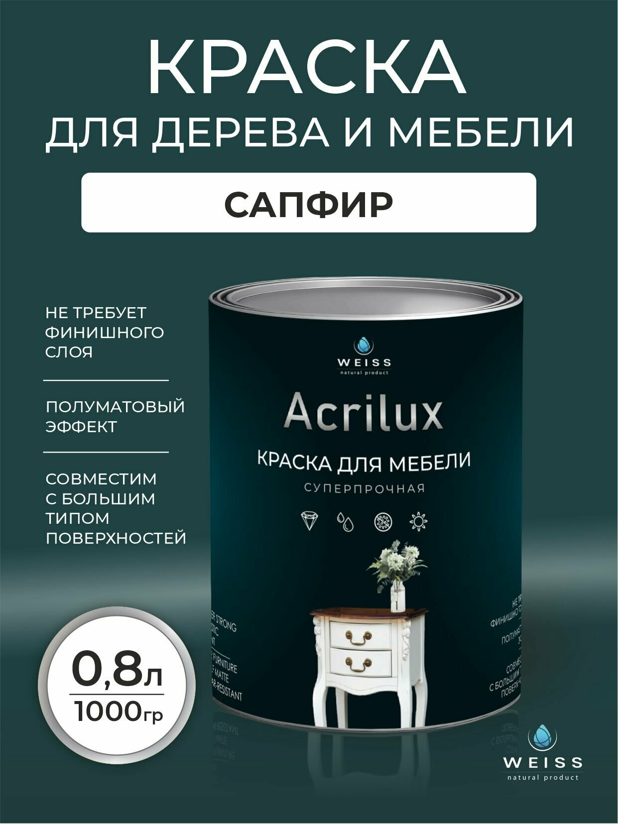 Краска для мебели Weiss Natural Product, без запаха, быстросохнущая