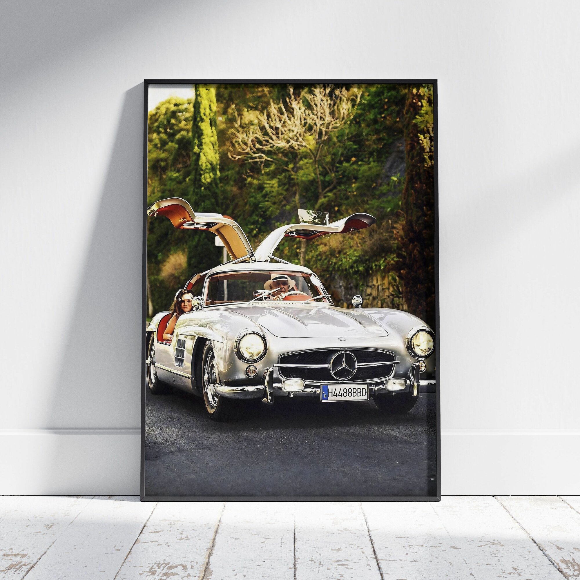 Плакат на стену для интерьера Культовые машины (Mercedes SL 300 Gullwing 2) - Постер по легендарным ретро автомобилям формата А4 (21x30 см)