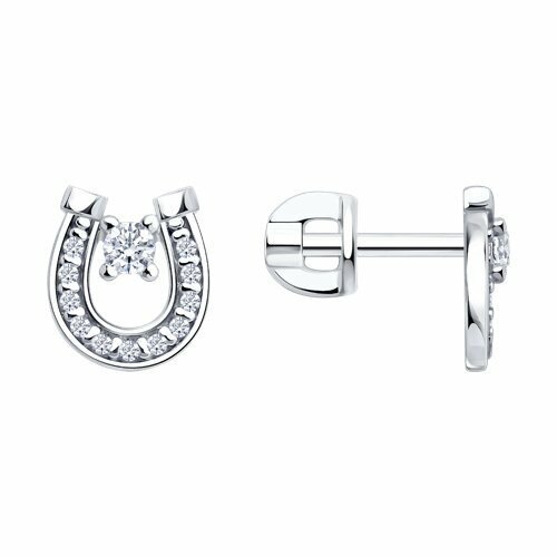 Серьги пусеты, серебро, 925 проба, родирование, фианит