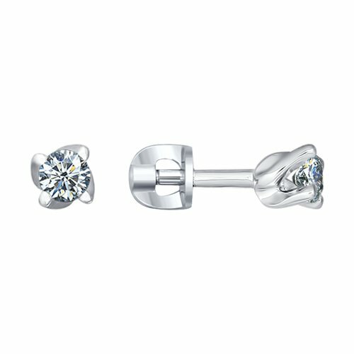 Серьги пусеты, серебро, 925 проба, родирование, фианит