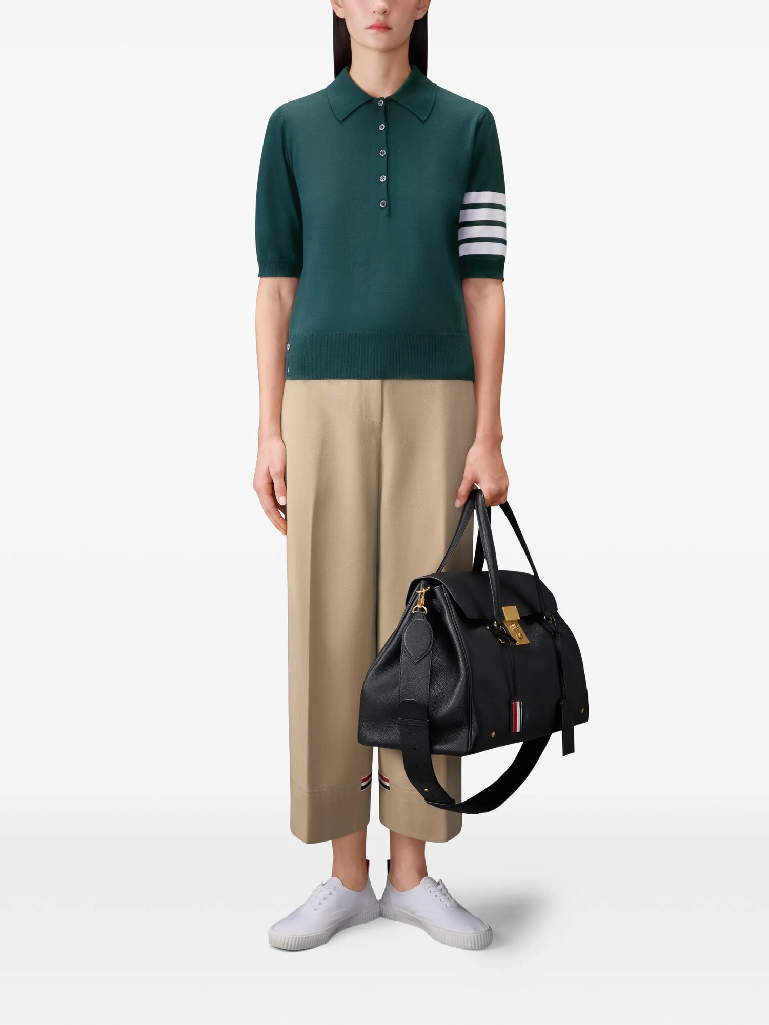 Рубашка THOM BROWNE 4-Bar wool polo shirt, размер 44, зеленый, — фото 1