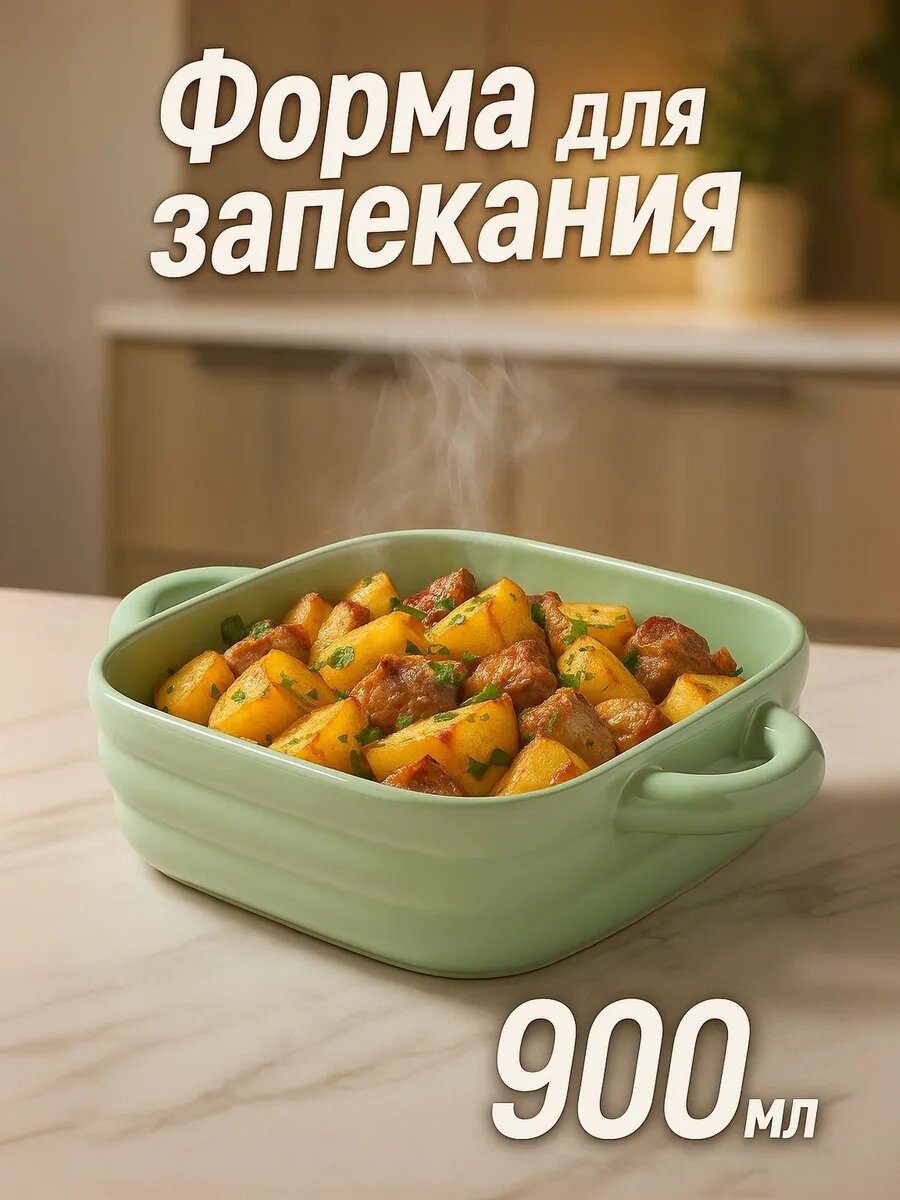 Форма для запекания в духовке Доляна «Зефир», 900 мл, 18×18 см, квадратная, керамика, цвет зелёный