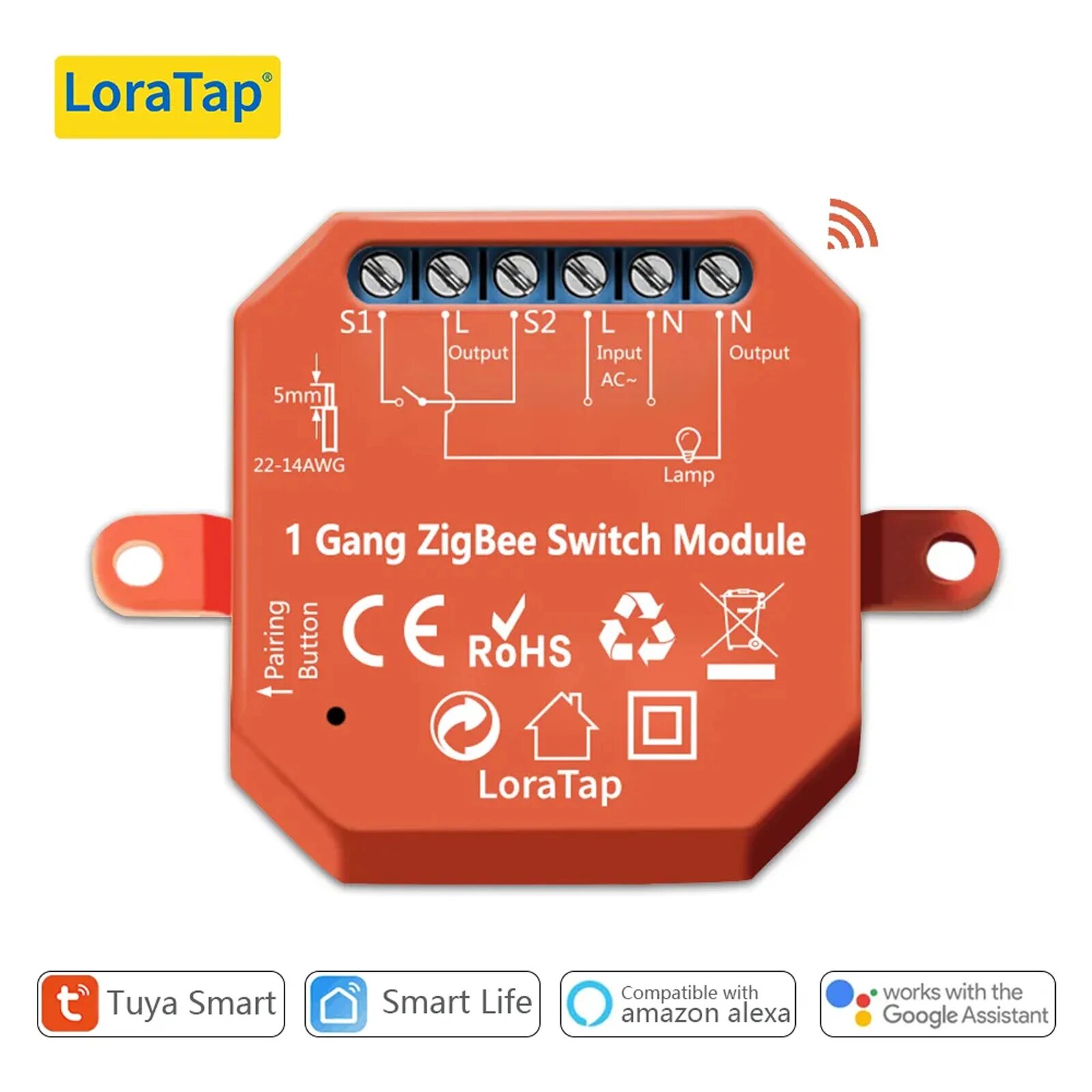 LoraTap ZigBee 16A реле, Цвет: 1pc — фото 1