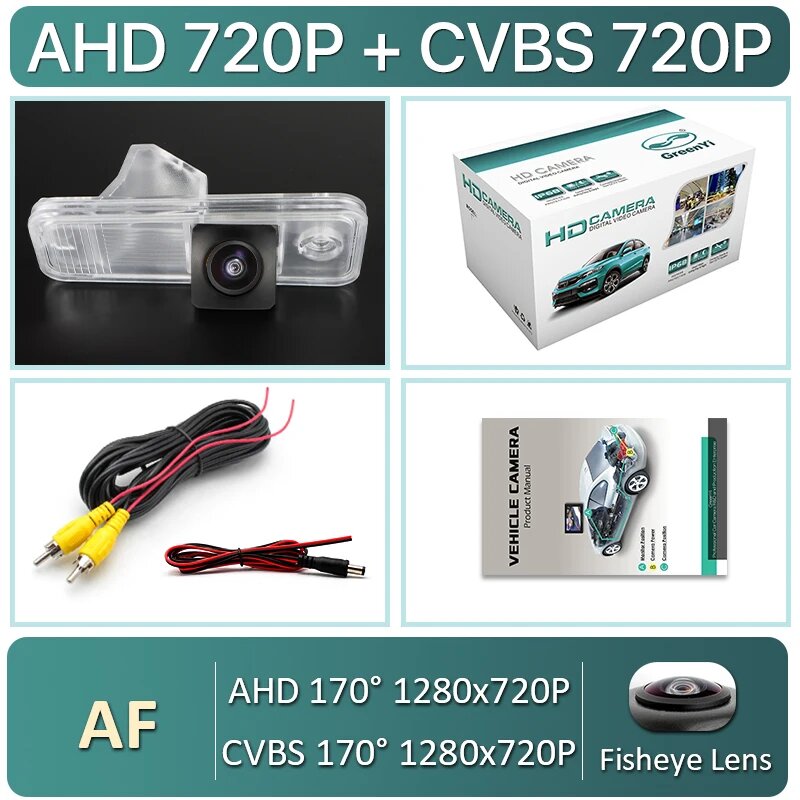 Автомобильная камера заднего вида AHD 720P + CVBS 720P, 170°, рыбий глаз