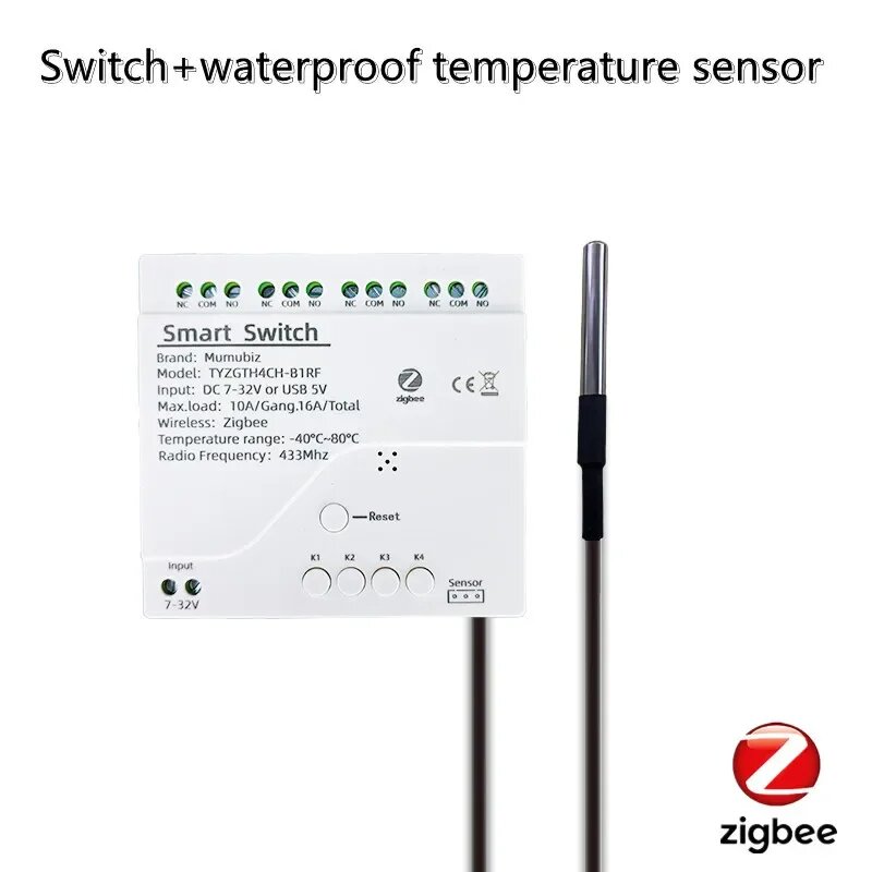 Mumubiz Zigbee Smart Switch 4-Gang с датчиком температуры