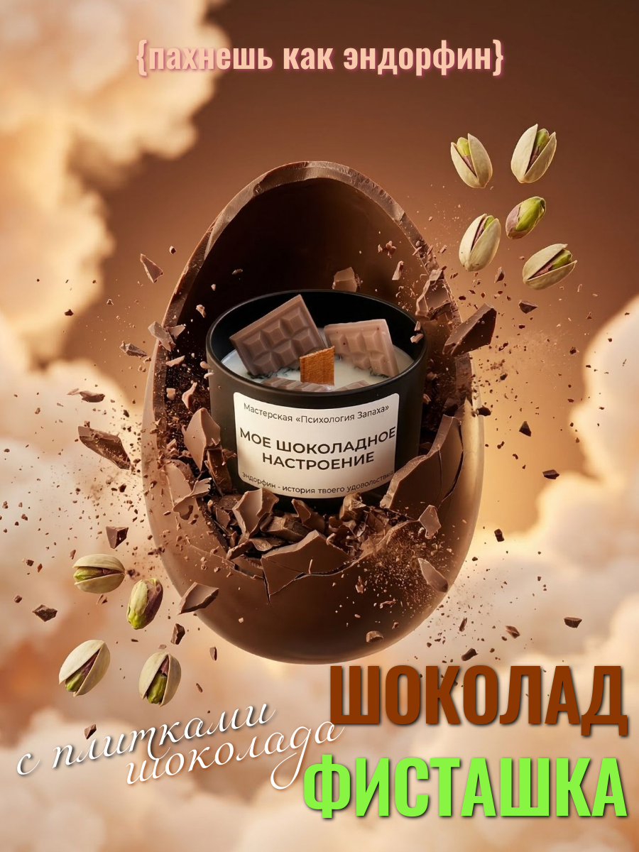 Свеча ароматическая с мини шоколадками "Дубайский шоколад. Шоколадная фисташка", 120 мл, 1 шт