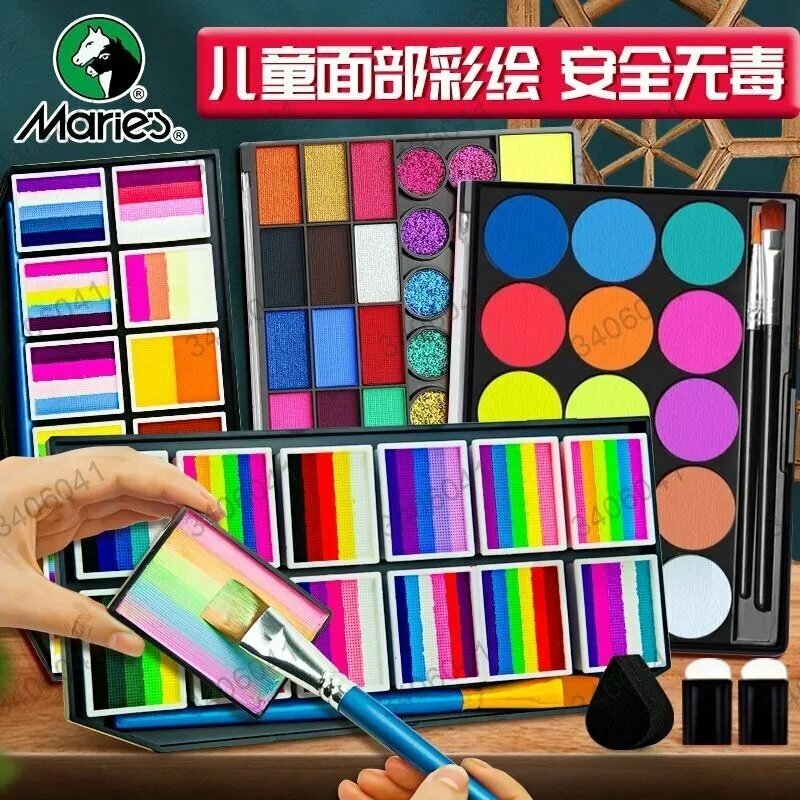 Аквагрим для лица и тела профессиональный. Неоновый аквагрим для детей, набор для творчества 15 цветов и 2 кисти.