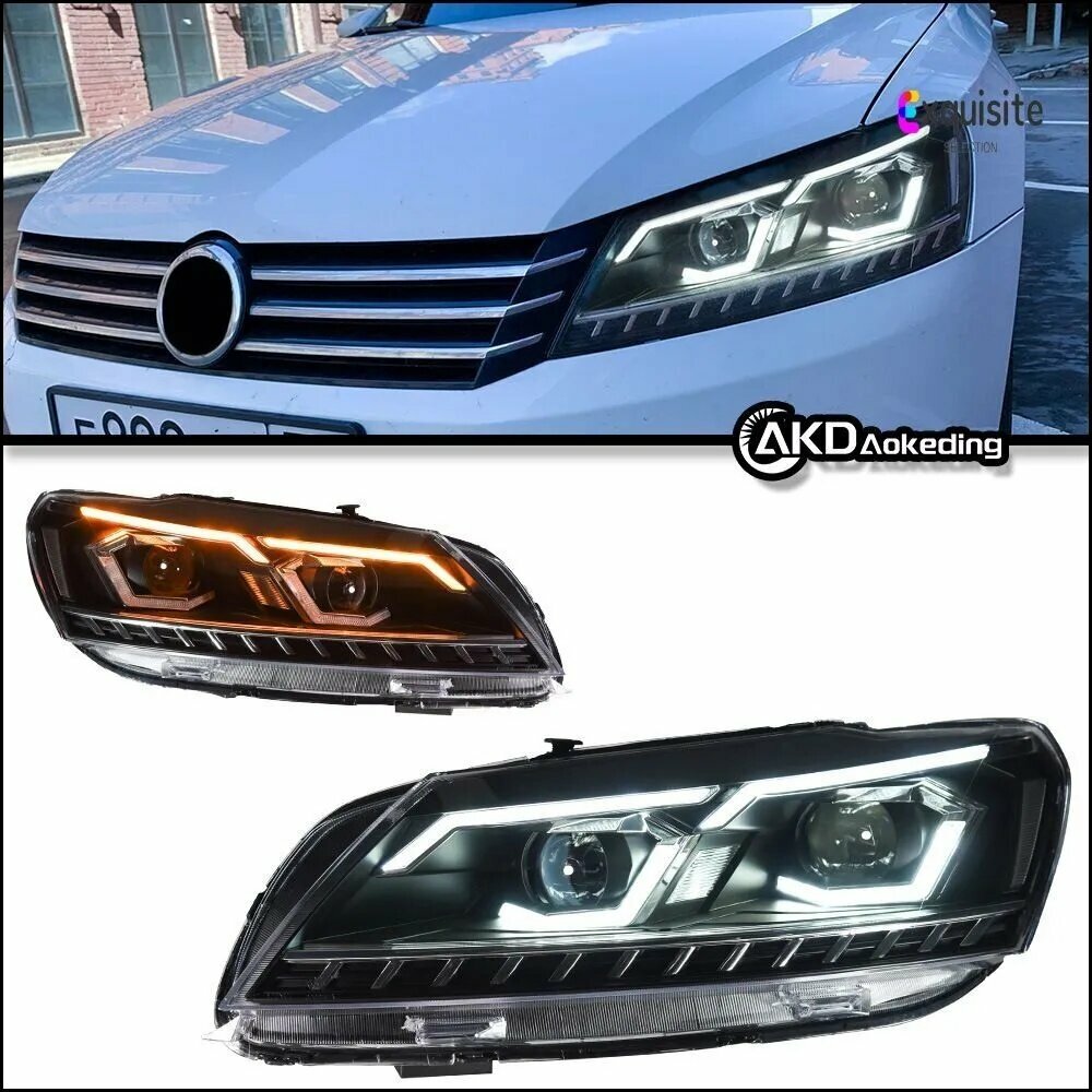 Фары автомобильные, 2 шт, арт. Применяется для передних фар Volkswagen Passat B7 моделей 11-16. Модификация светодиодных фар, передних фар, дневных ходовых огней (DRL) со скрытым расположением.