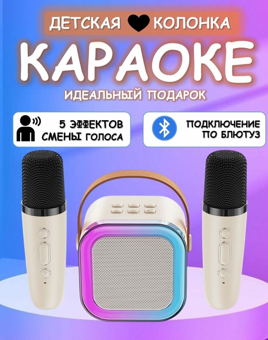 Караоке колонка беспроводная с двумя микрофонами детская