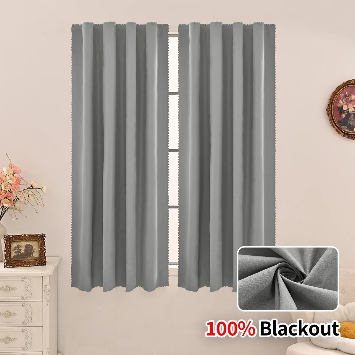 Серые шторы 120x150 см, 1 шт, 100% blackout