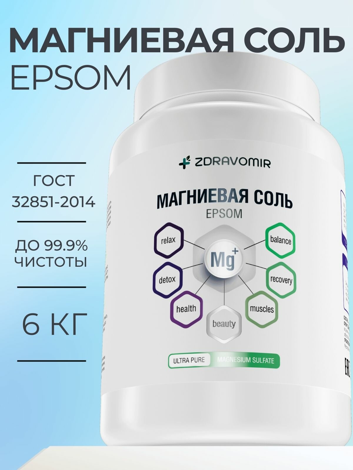 Английская магниевая соль для ванн 6 кг, соль для ванны с магнием EPSOM