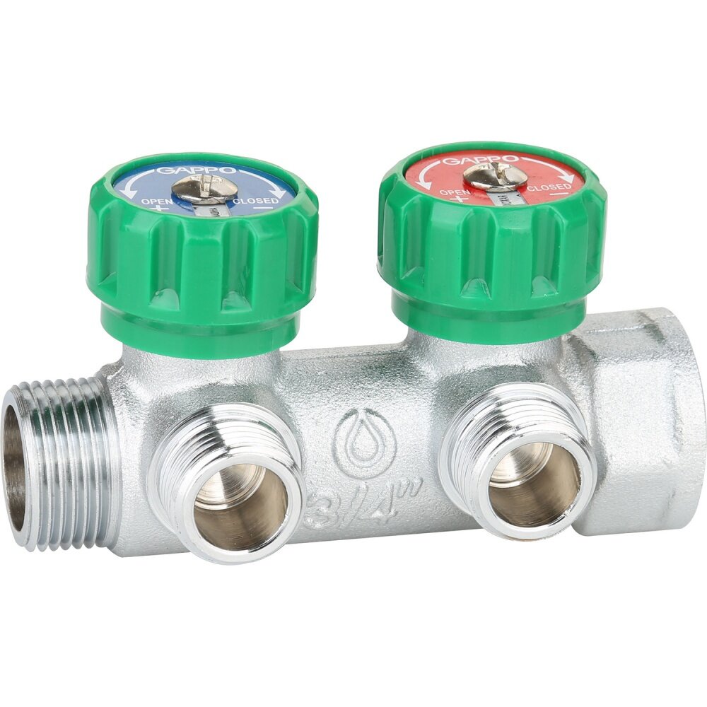Коллектор Gappo ВР-НР 3/4"x1/2"х2 регулирующий "Плоское уплотнение" (G1001.02)